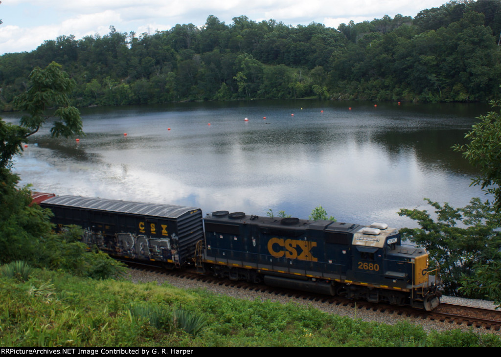 CSXT 2680 provides the power for today's H744 local, returning to Lynchburg